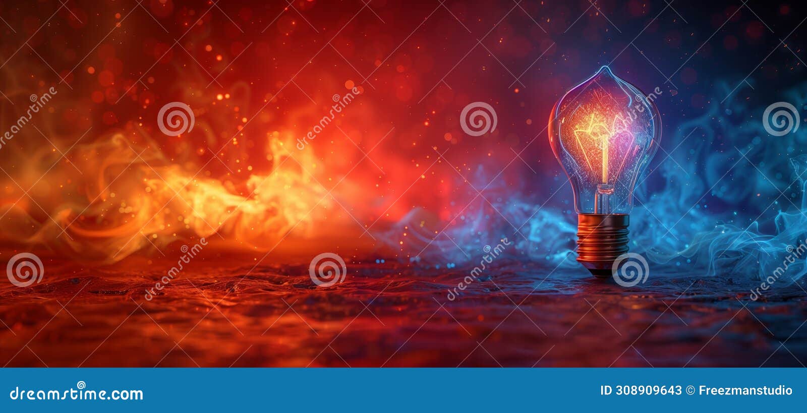 A Light Bulb Sits on a Table Under a Cloud of Smoke and Flame Stock ...