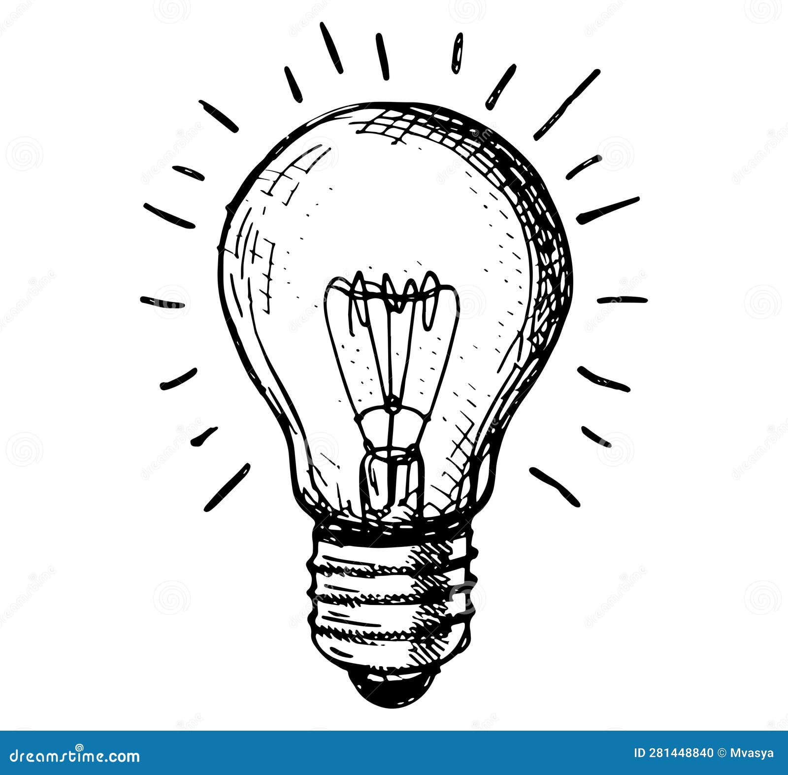 Light Bulb Sketch. Linear Glowing Light Bulb. Electric Light, Energy ...