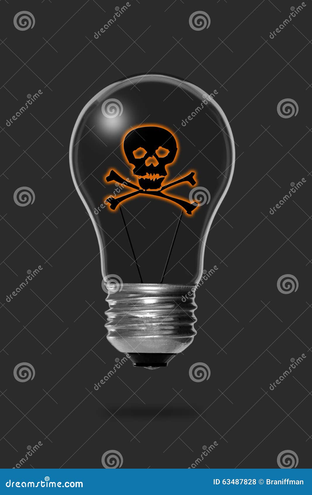 Light Bulb with a Skull and Bones Stock Photo - Image of gray ...