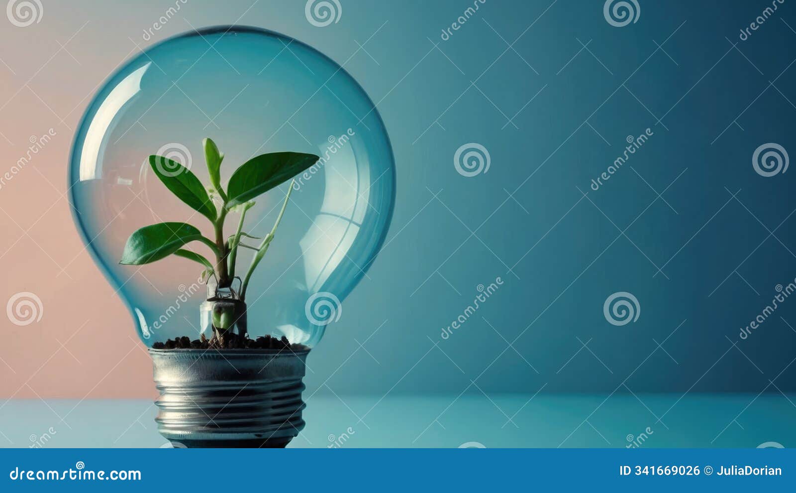 Light Bulb with a Small Plant Growing Inside on Pastel Blue Background ...