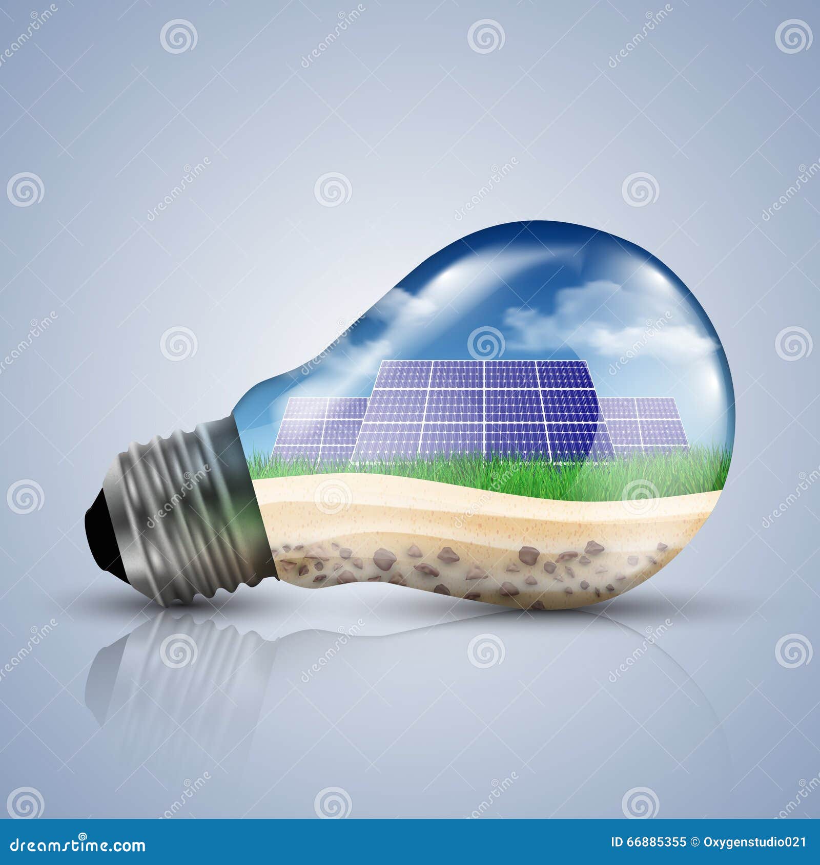 Light Bulb With Solar Panel An Earth Layers In It Cartoon Vector ...