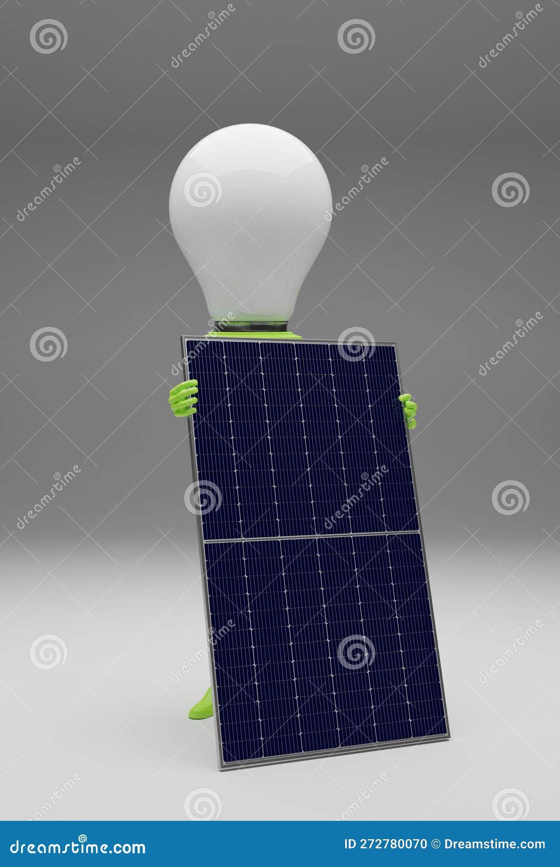 A Light Bulb with a Solar Panel on a Grey Background Stock Illustration ...