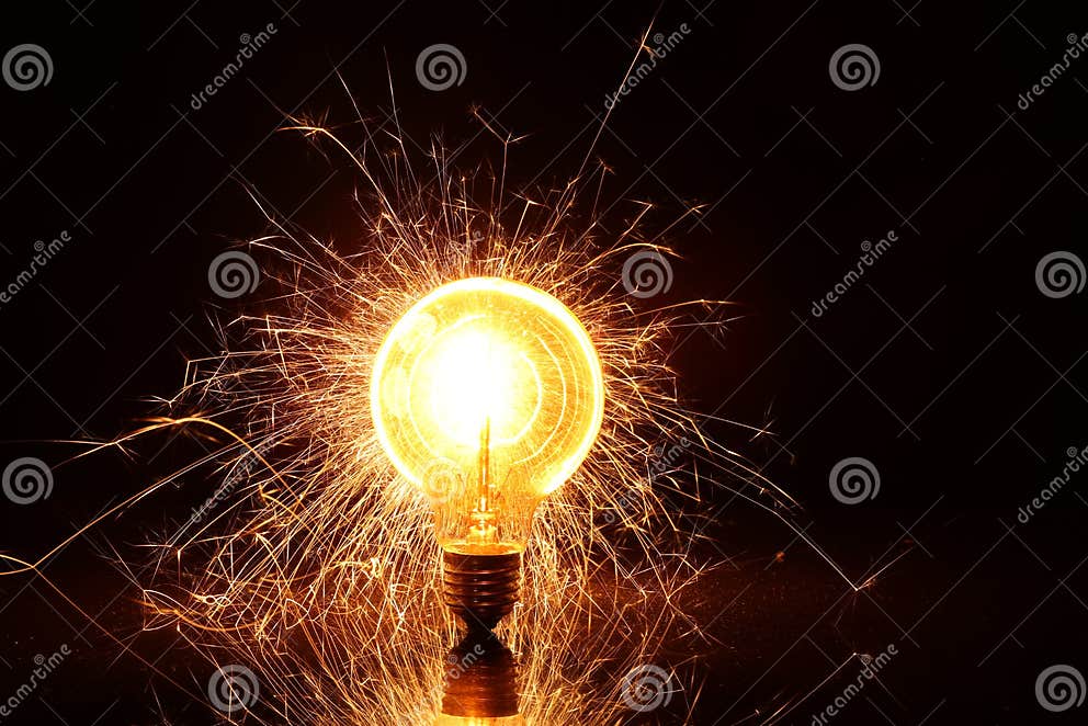 Light Bulb Exploding Emitting Sparks Stock Image - Image of hanging ...