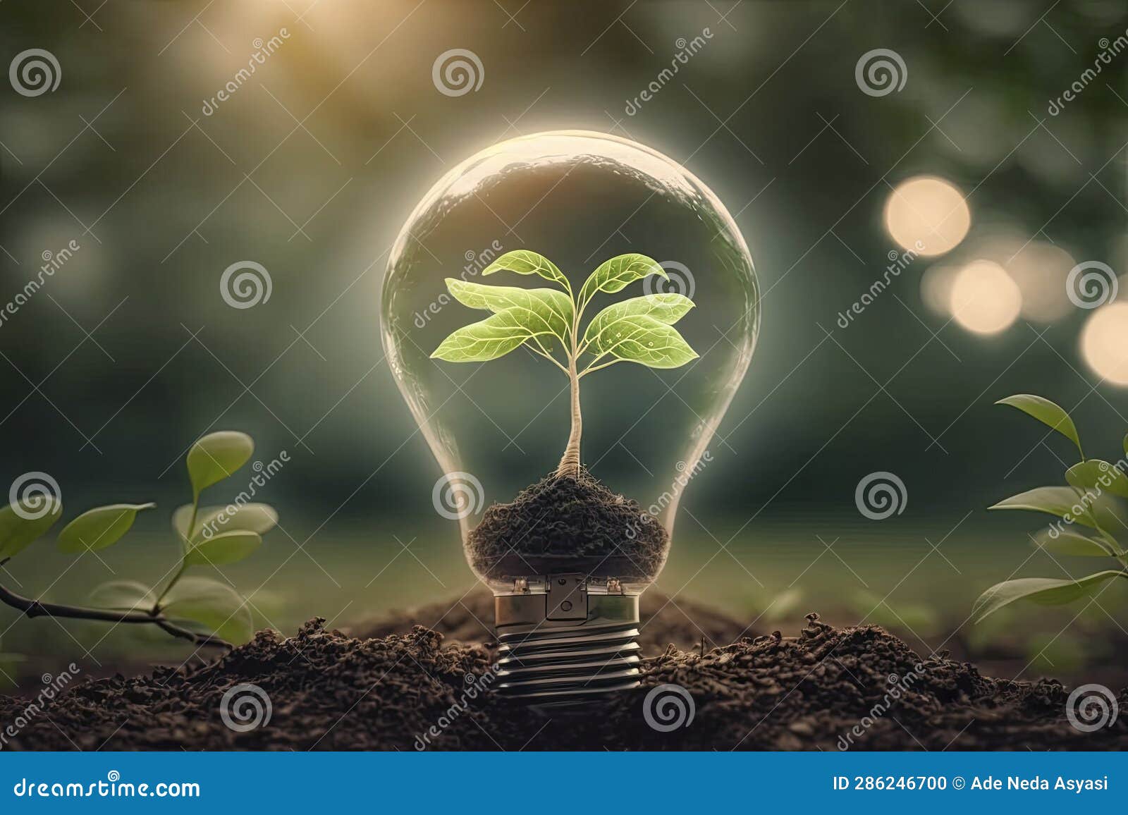 Light Bulb with Sprout Inside. Tree Growing on Light Bulb. Concepts of ...