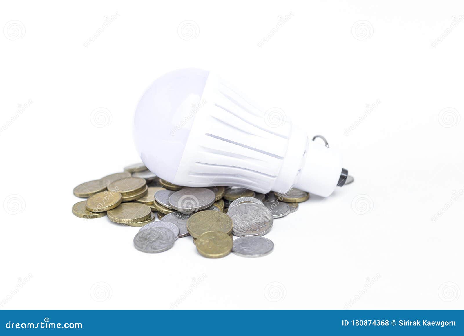Light Bulb on Stack of Coin on White Background, Light Up the Business ...