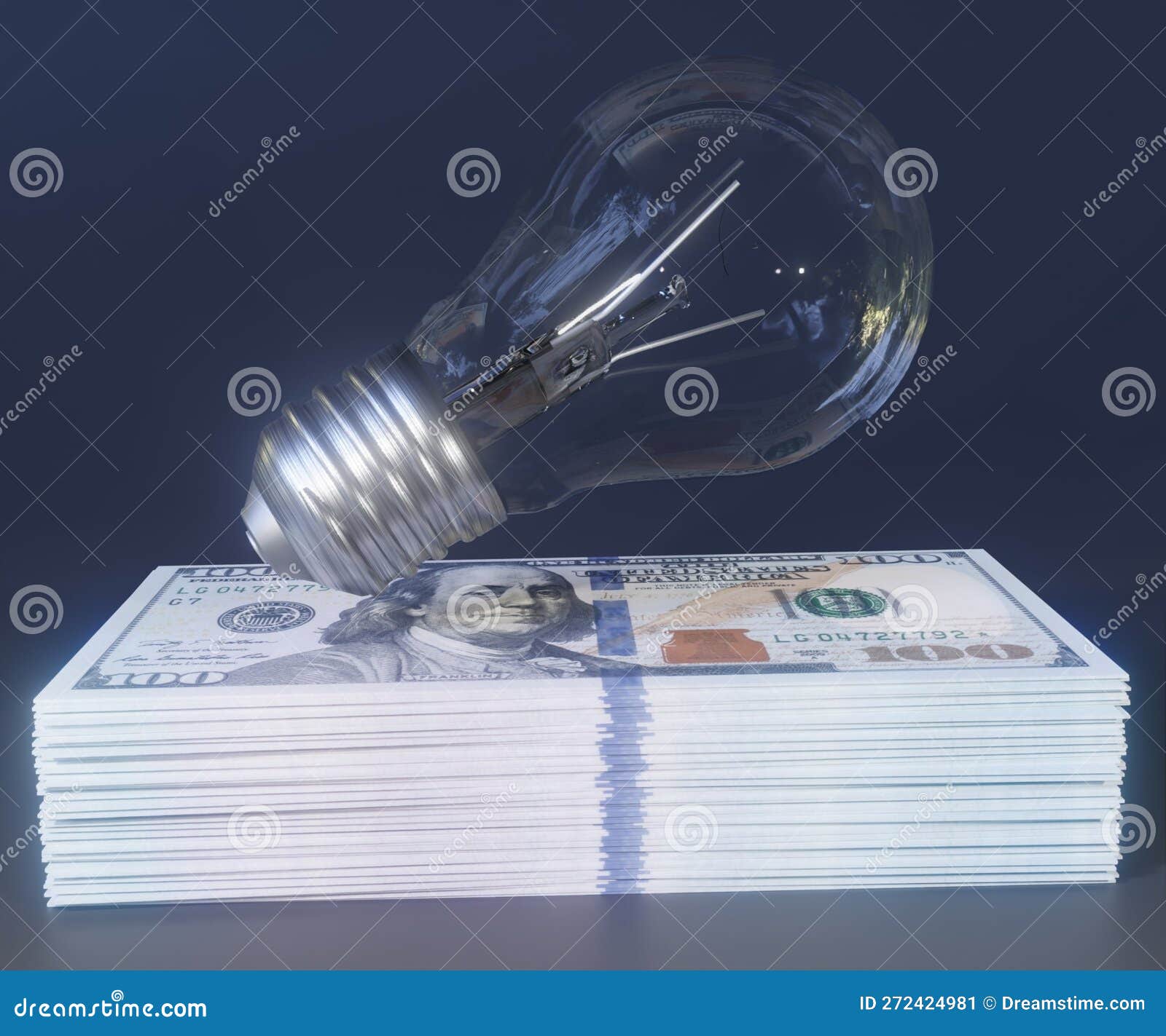 Light Bulb and Stack of Money in the Dark Background Stock Illustration ...