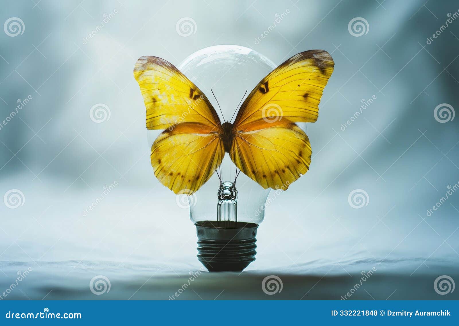 The Light Bulb is Standing Vertically on a Table with a Yellow ...