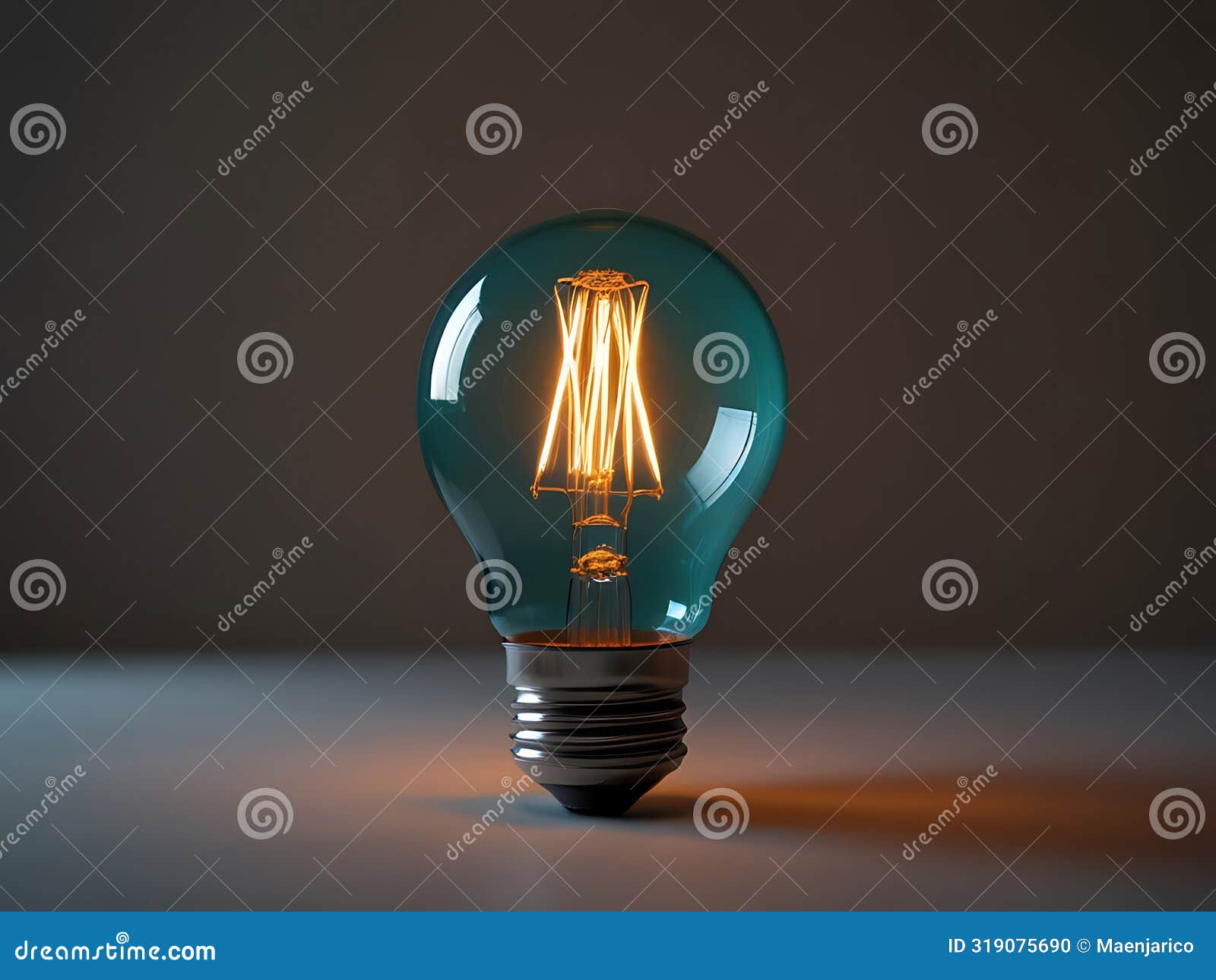 Light Bulb Stands on Floor Inside Empty Dimmed Room. Conceptual Scene ...