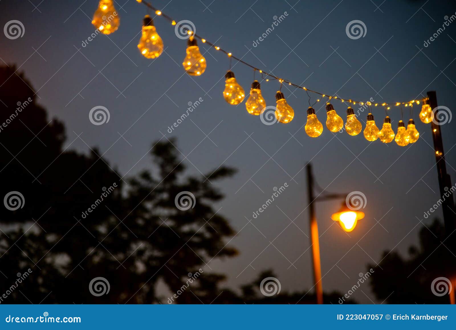 Light Bulb String at Night Outdoor Stock Image - Image of decorative ...