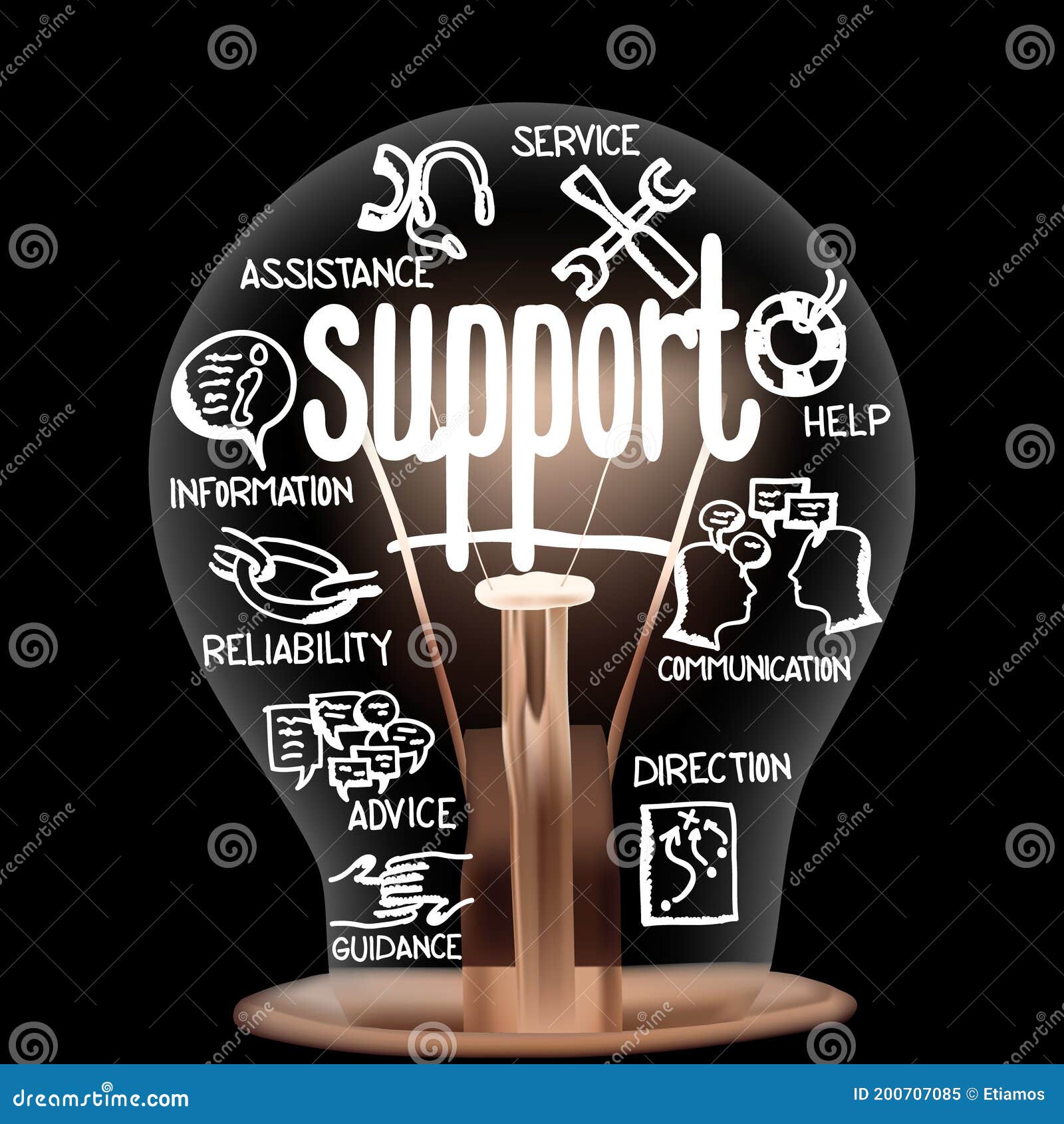 Light Bulb with Support Concept Stock Vector - Illustration of guidance ...