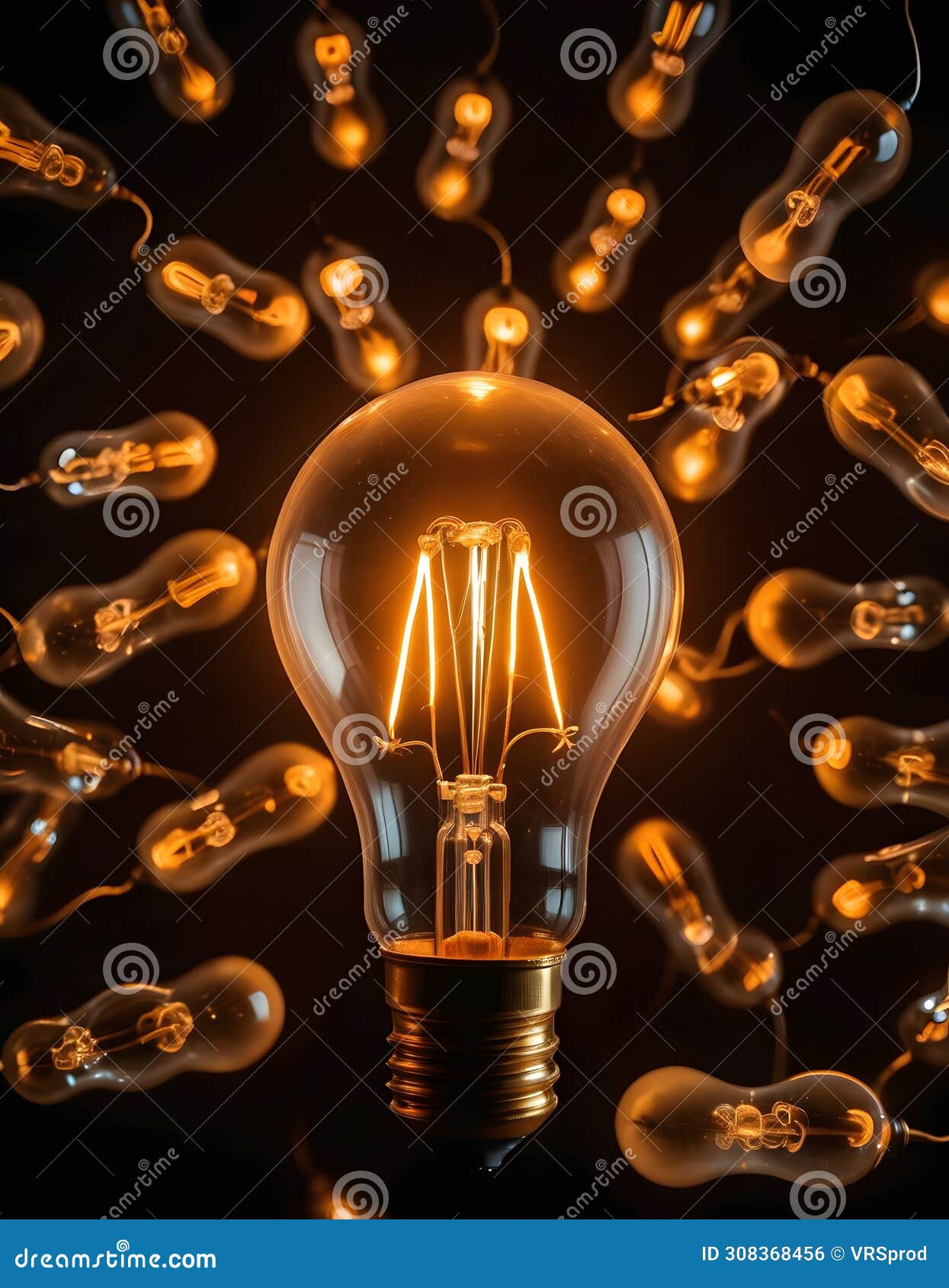 A Light Bulb is Surrounded by Other Light Bulbs on a Black Background ...