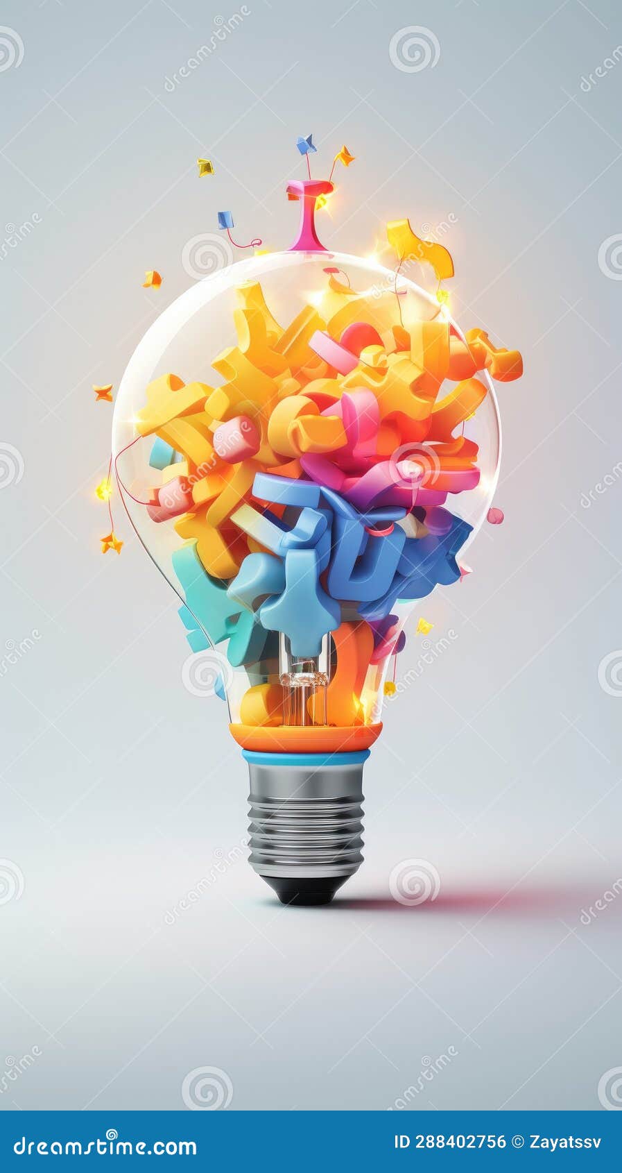 Light Bulb Symbolizing the Human Brain with Ideas Stock Illustration ...