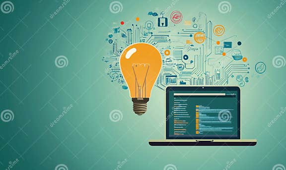 Light Bulb Symbolizing Innovation and Technology with Laptop Displaying ...
