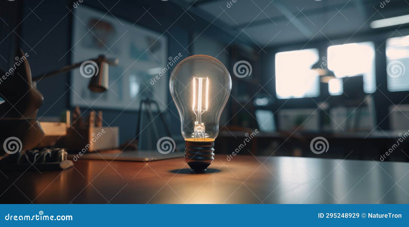 Light bulb on the table stock illustration. Illustration of power ...