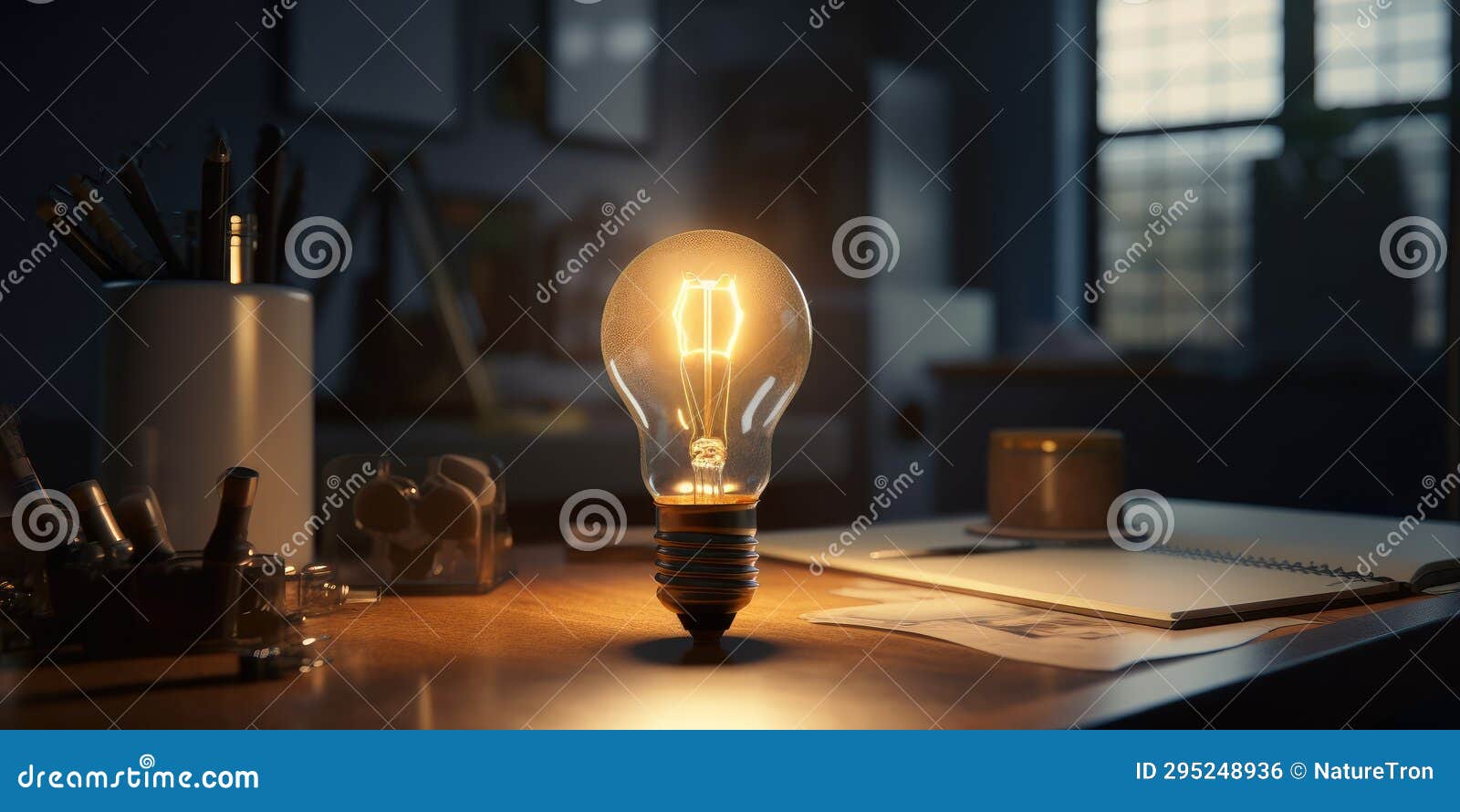 Light Bulb on the Table Light Bulb on Desk Stock Illustration ...