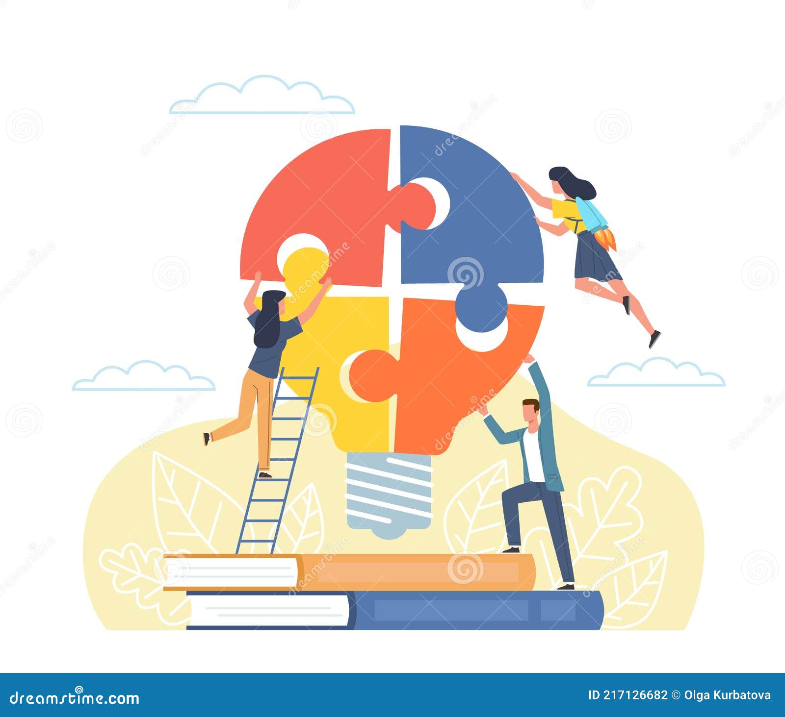 Light Bulb Teamwork Puzzle. People Group Build Together Big Bulb, Joint ...