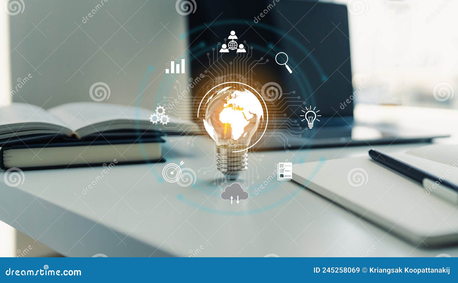 Light Bulb with Textbook. Success Idea Business Learning and Knowledge ...