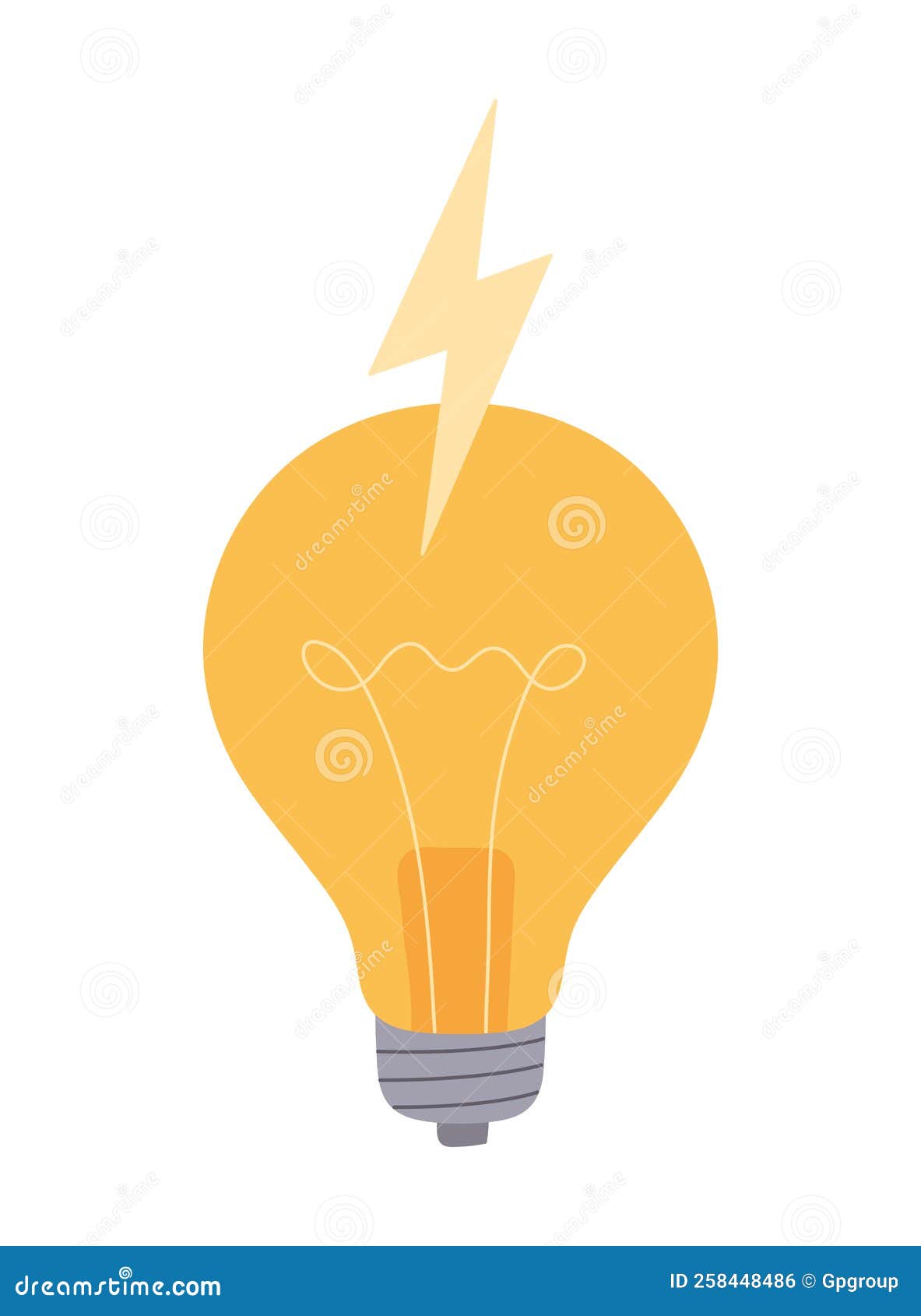 Light bulb with thunder stock vector. Illustration of electric - 258448486