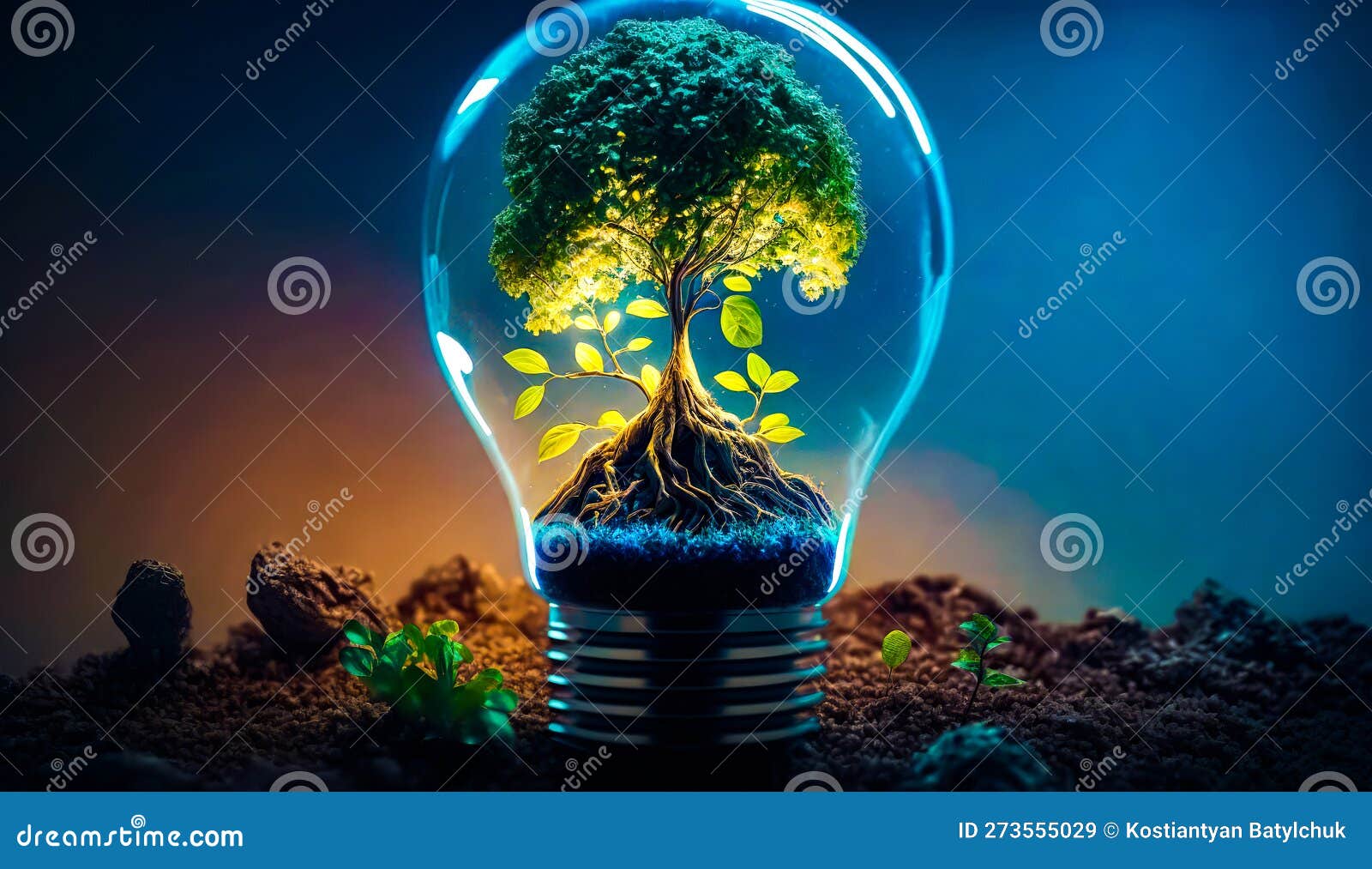 Light Bulb with Tree Inside of it. Generative AI Stock Illustration ...