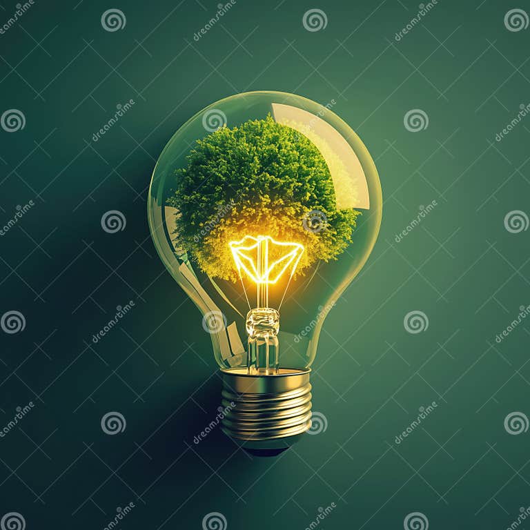 Light Bulb with Tree Inside Representing Renewable Energy and Eco ...