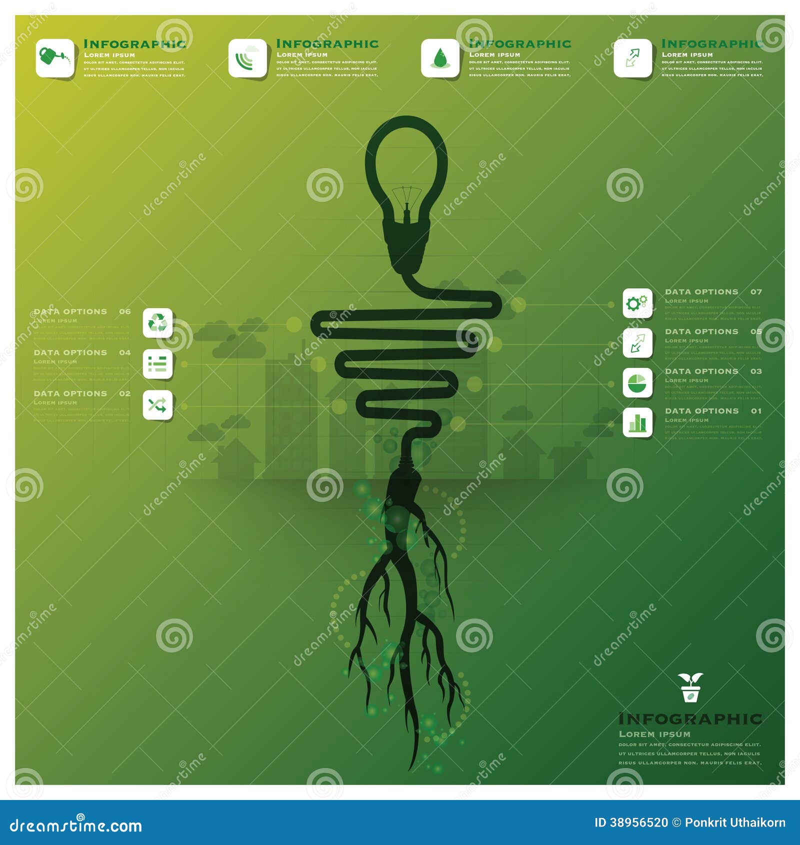 Light Bulb Tree and Root Infographic Stock Vector - Illustration of ...