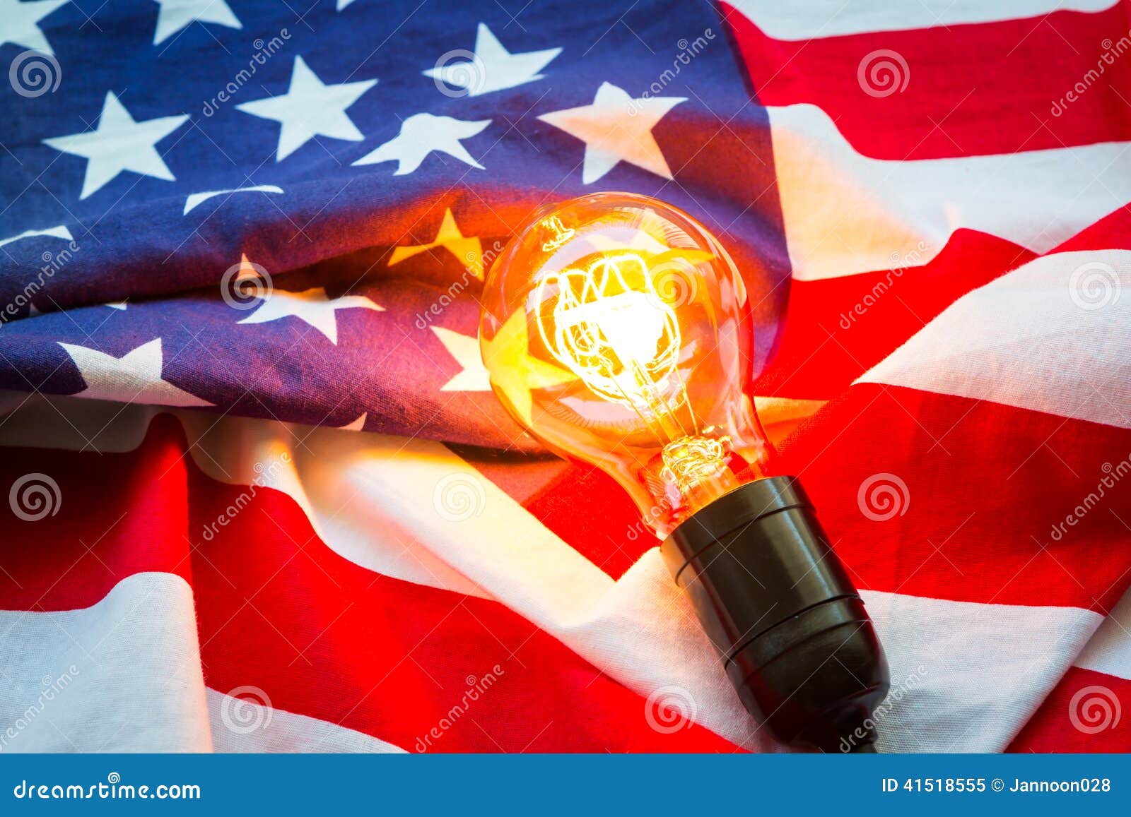 Light Bulb on USA Flag Lighting Stock Image - Image of macro, rippled ...