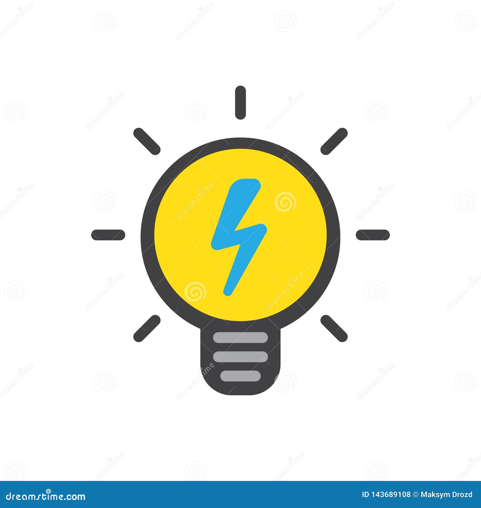 Light Bulb Vector Icon, Lamp with Lightning Stock Illustration ...