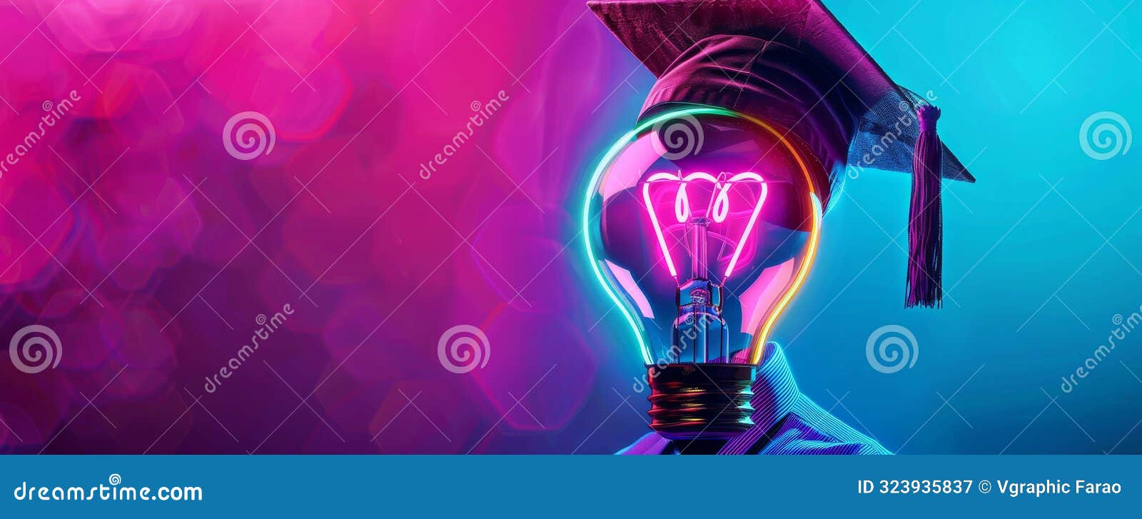 Light Bulb Wearing Graduation Cap with Colorful Neon Lights Stock Image ...