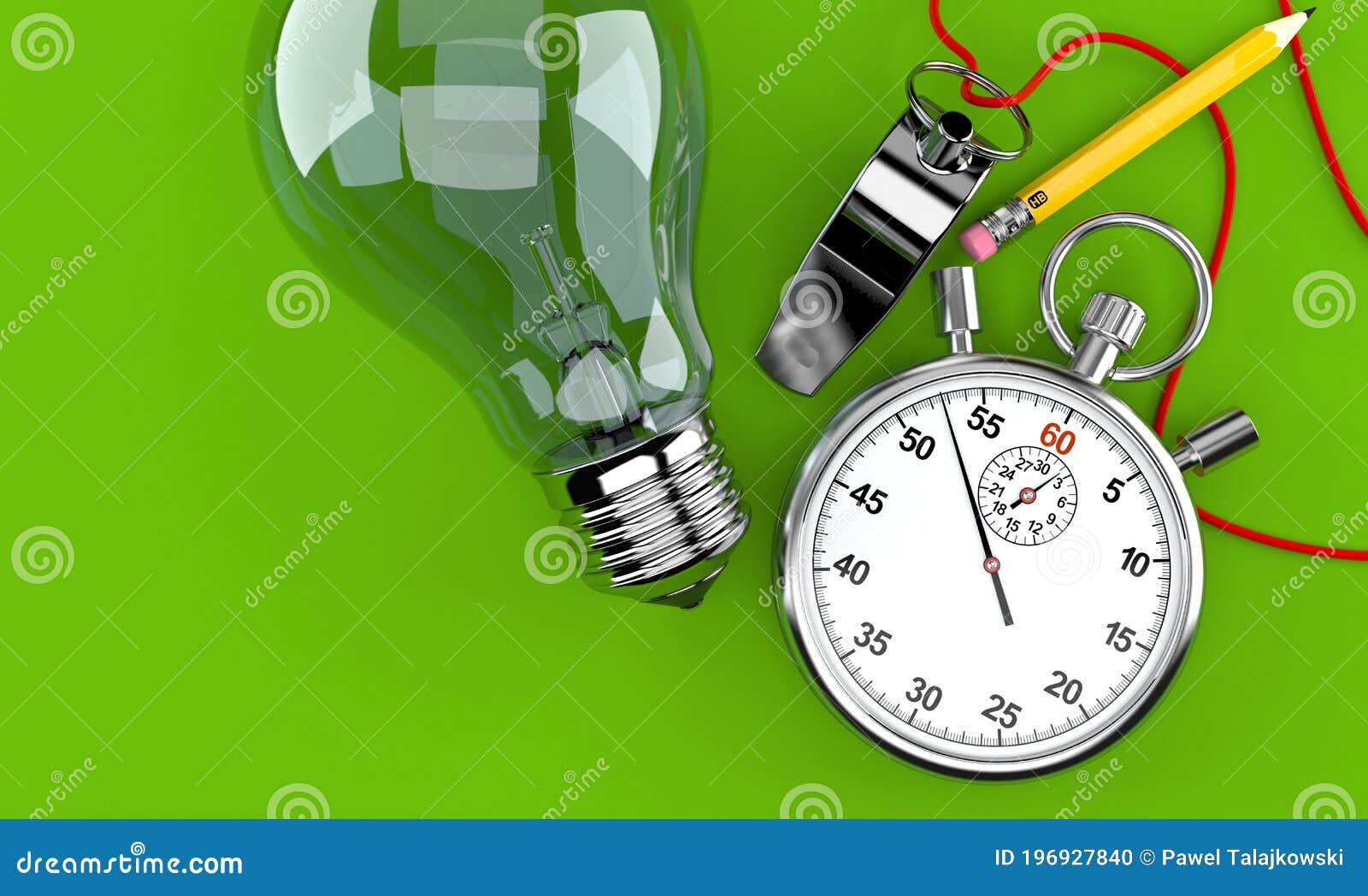 Light Bulb with Whistle and Stopwatch Stock Illustration - Illustration ...