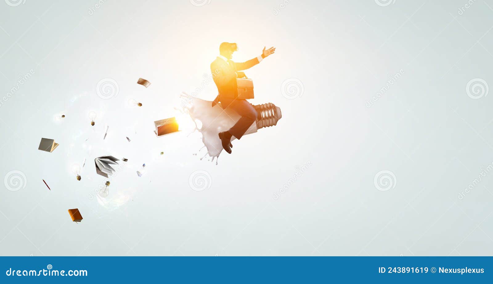 Light Bulb with White Glass Splash with a Man on Top of it . Mixed ...