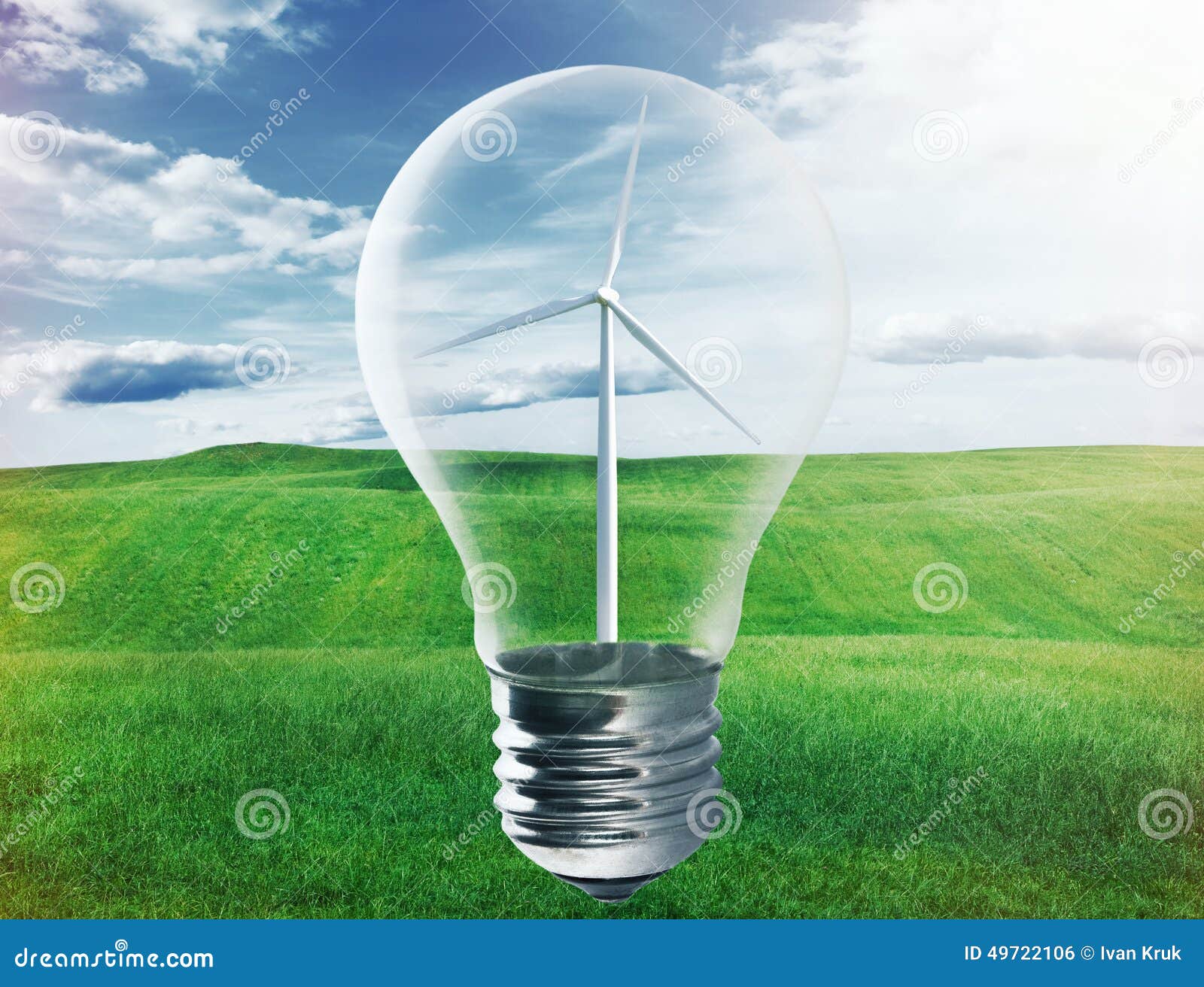 Light Bulb with Wind Turbine Inside Stock Photo - Image of planet ...