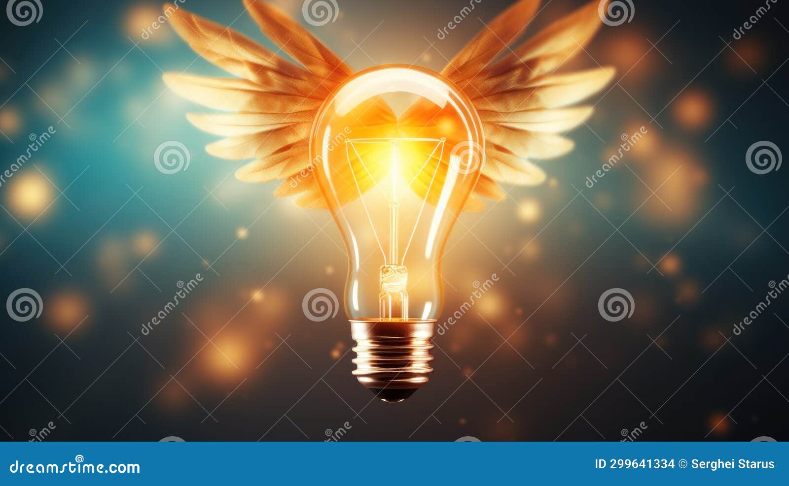 Light Bulb with Wings on a Dark Background, AI Stock Illustration ...