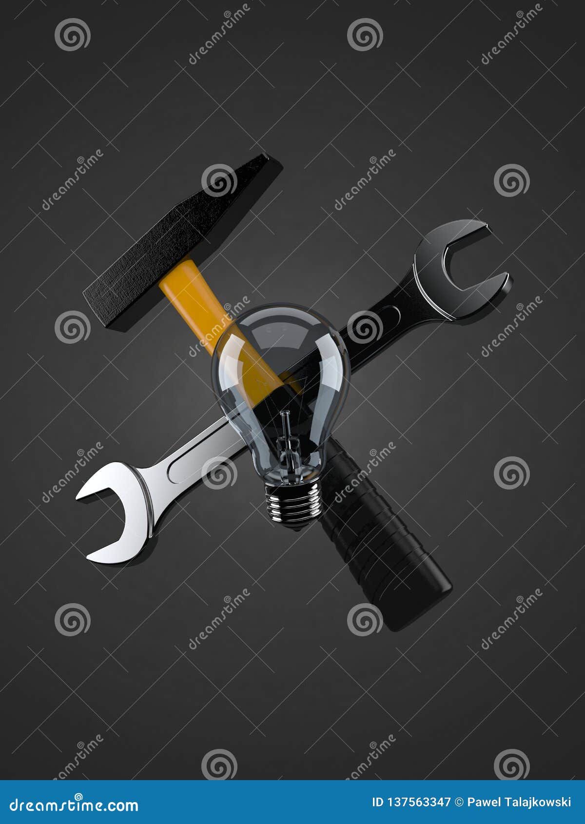 Light bulb with work tools stock illustration. Illustration of idea ...