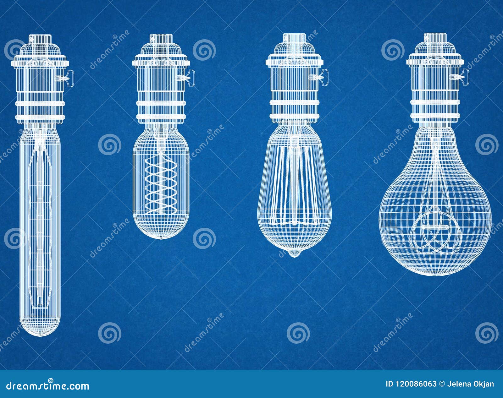 Light Bulbs Architect Blueprint Stock Illustration - Illustration of ...