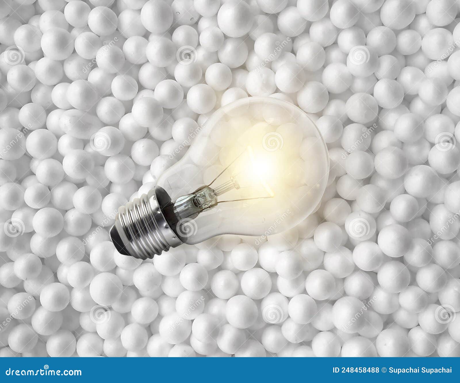 Light Bulbs on Background of White Circle Styrofoam Ball Texture Stock ...