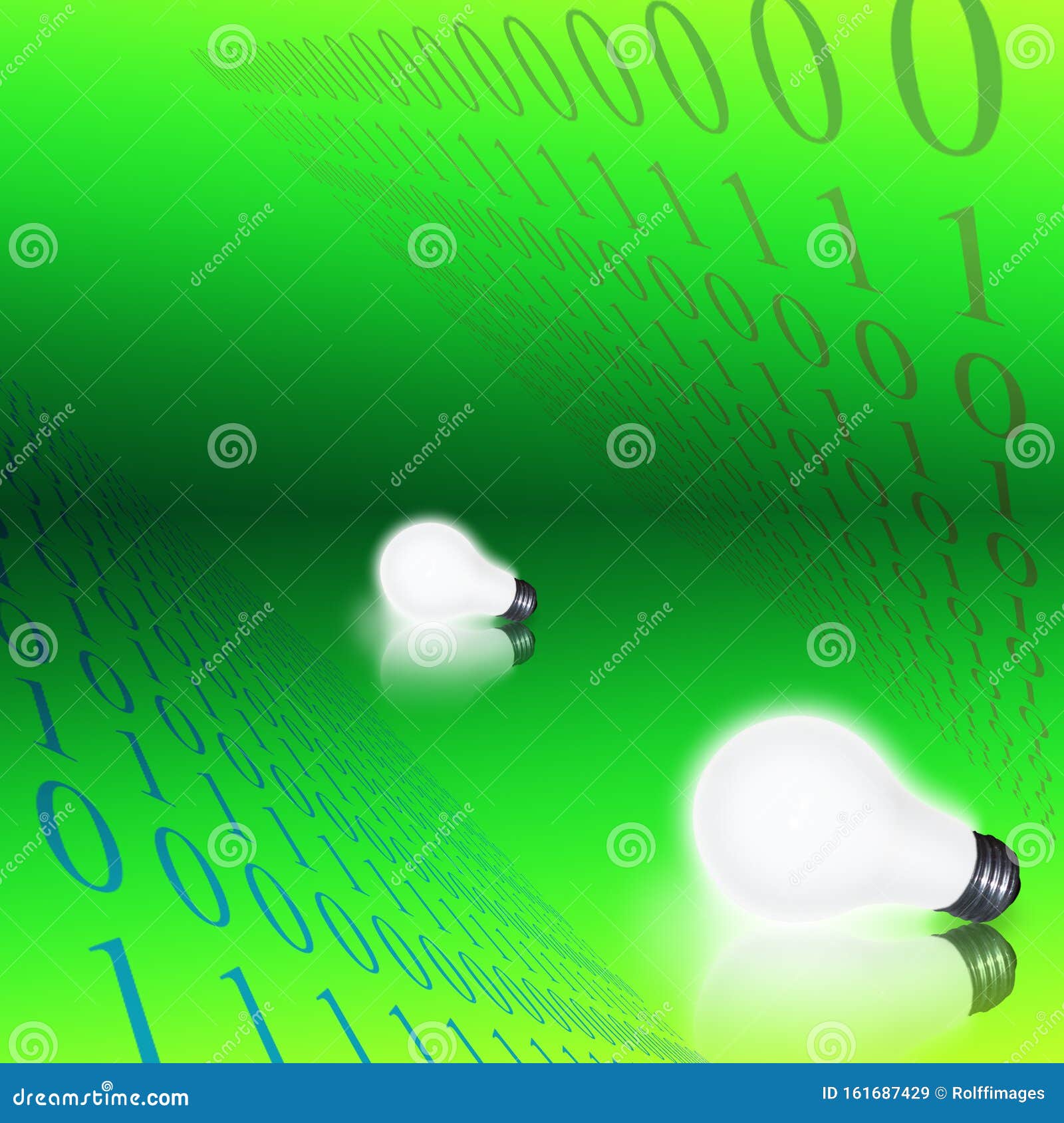 Light Bulbs and Binary Code Stock Illustration - Illustration of mind, green: 161687429