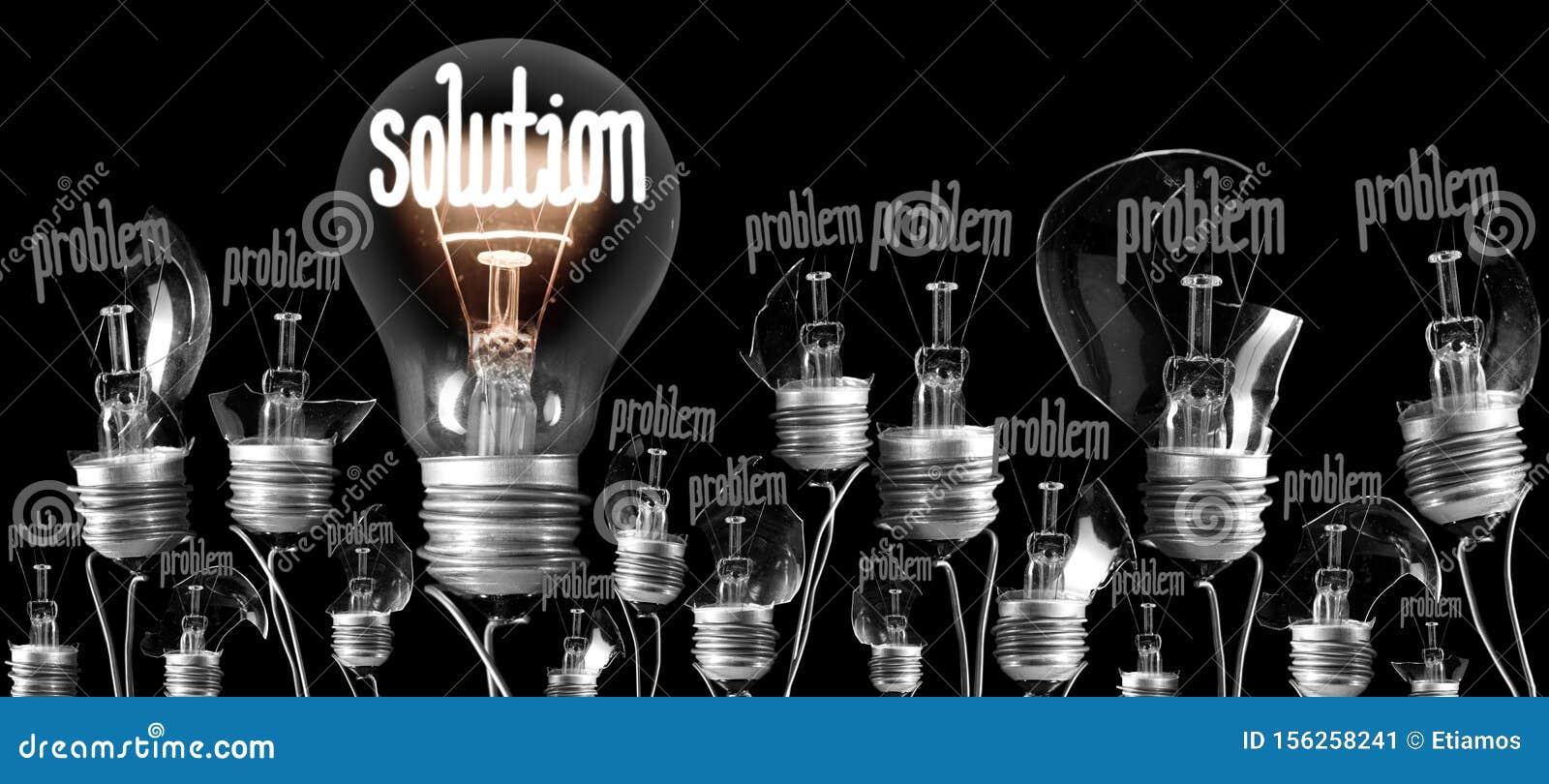 Light Bulbs with Problem and Solution Concept Stock Image - Image of ...