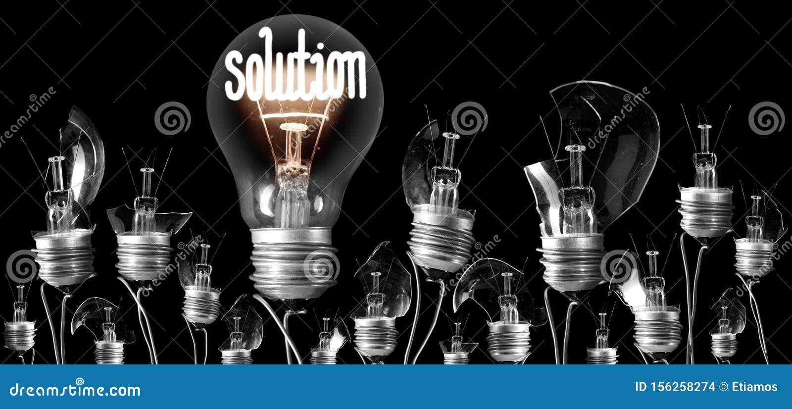 Light Bulbs with Solution Concept Stock Photo - Image of management ...