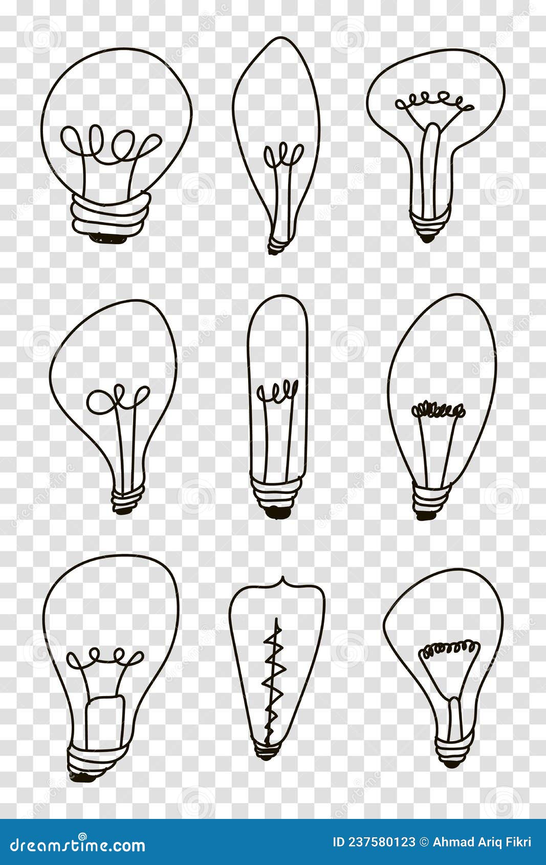 Light Bulbs Doodle Border. Creative Light Bulbs Doodle Collection Stock ...