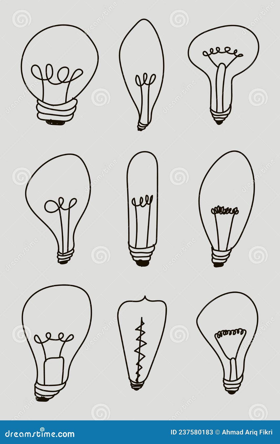 Light Bulbs Doodle Border. Creative Light Bulbs Doodle Collection Stock ...