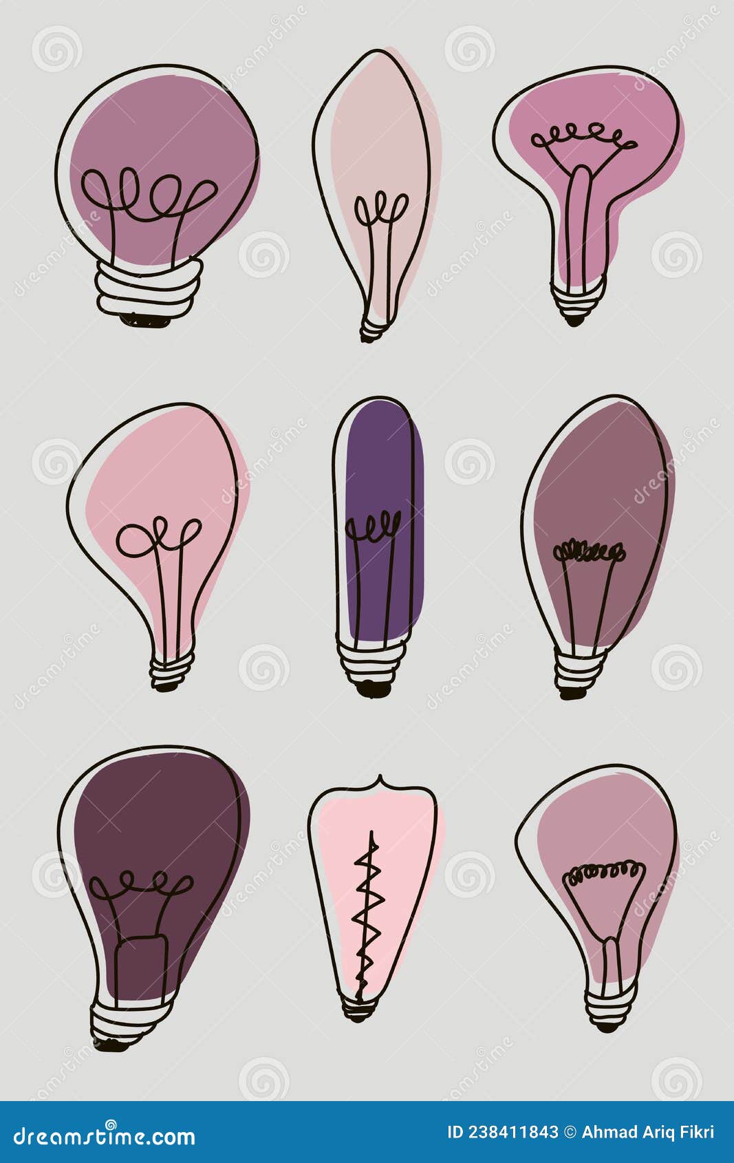 Light Bulbs Doodle. Colorful Light Blubs Icon Set. Creative Light Bulbs ...