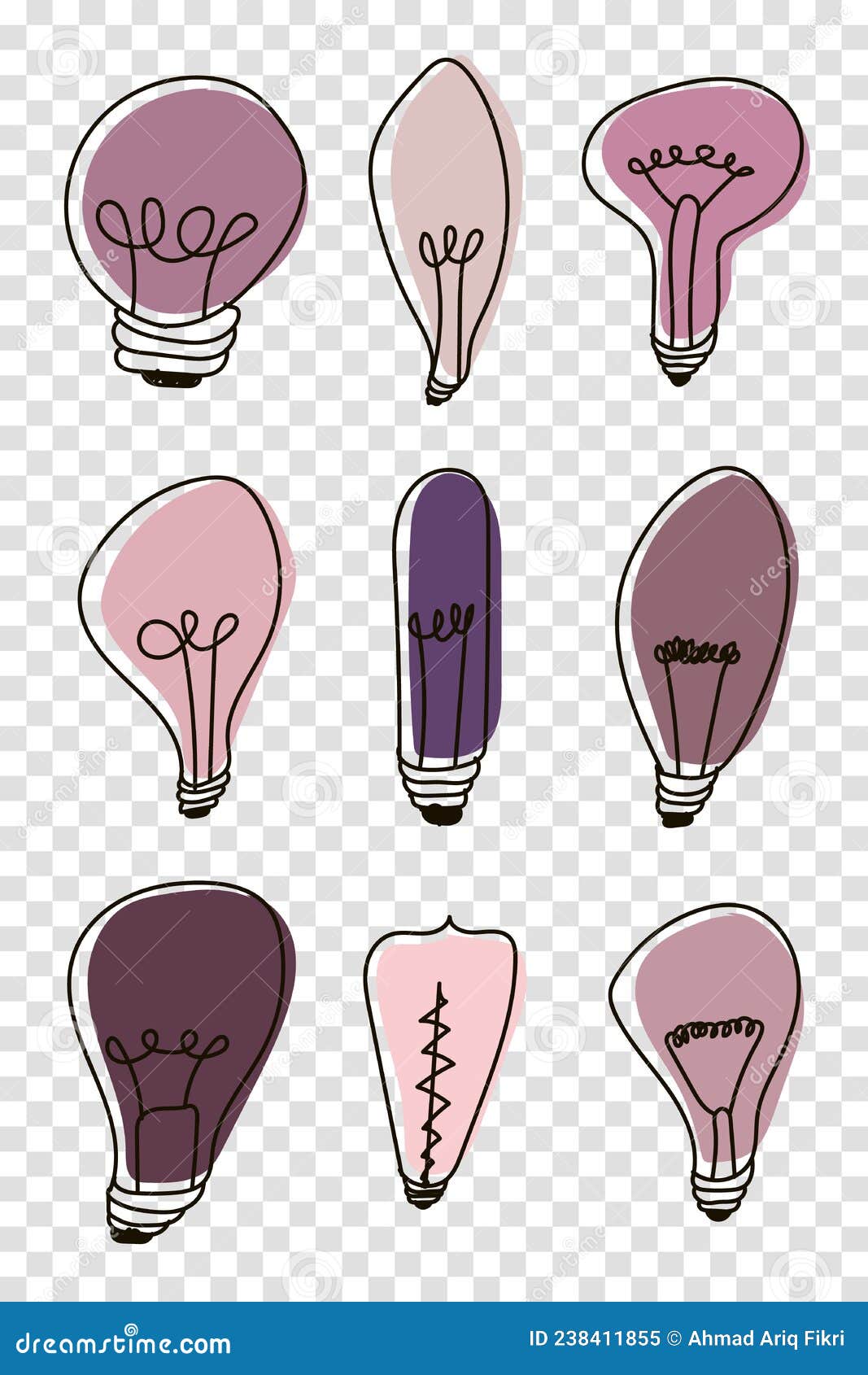Light Bulbs Doodle. Colorful Light Blubs Icon Set. Creative Light Bulbs ...