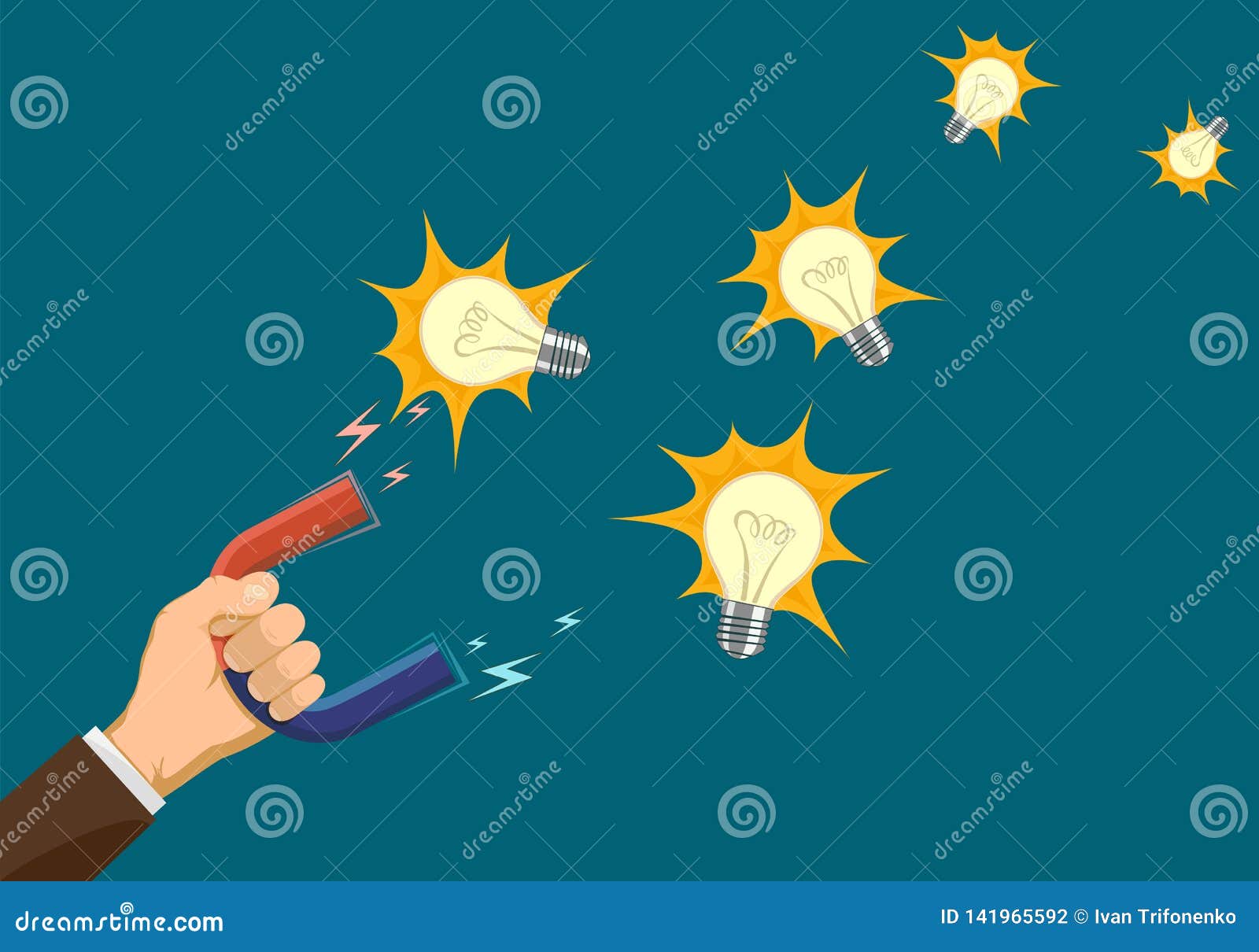Light Bulbs Fly To a Magnet in a Human Hand Stock Vector - Illustration ...