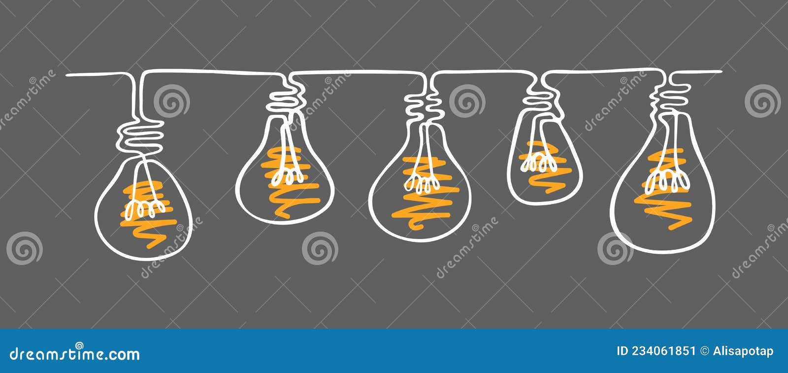 Light Bulbs Garland Drawn with Continuous Line Stock Vector ...