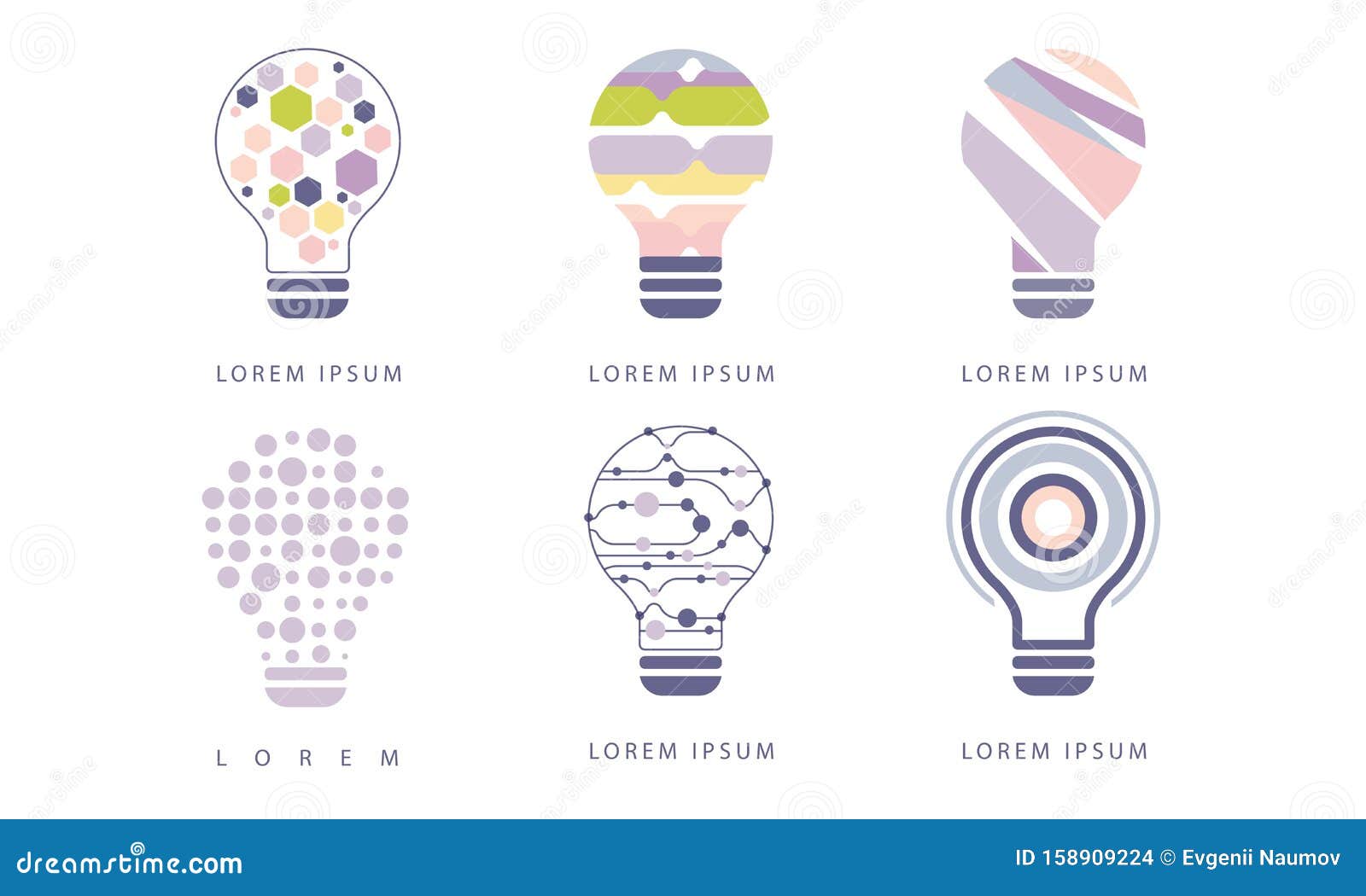 Light Bulbs with Geometric Elements Set, Modern Digital Technology ...