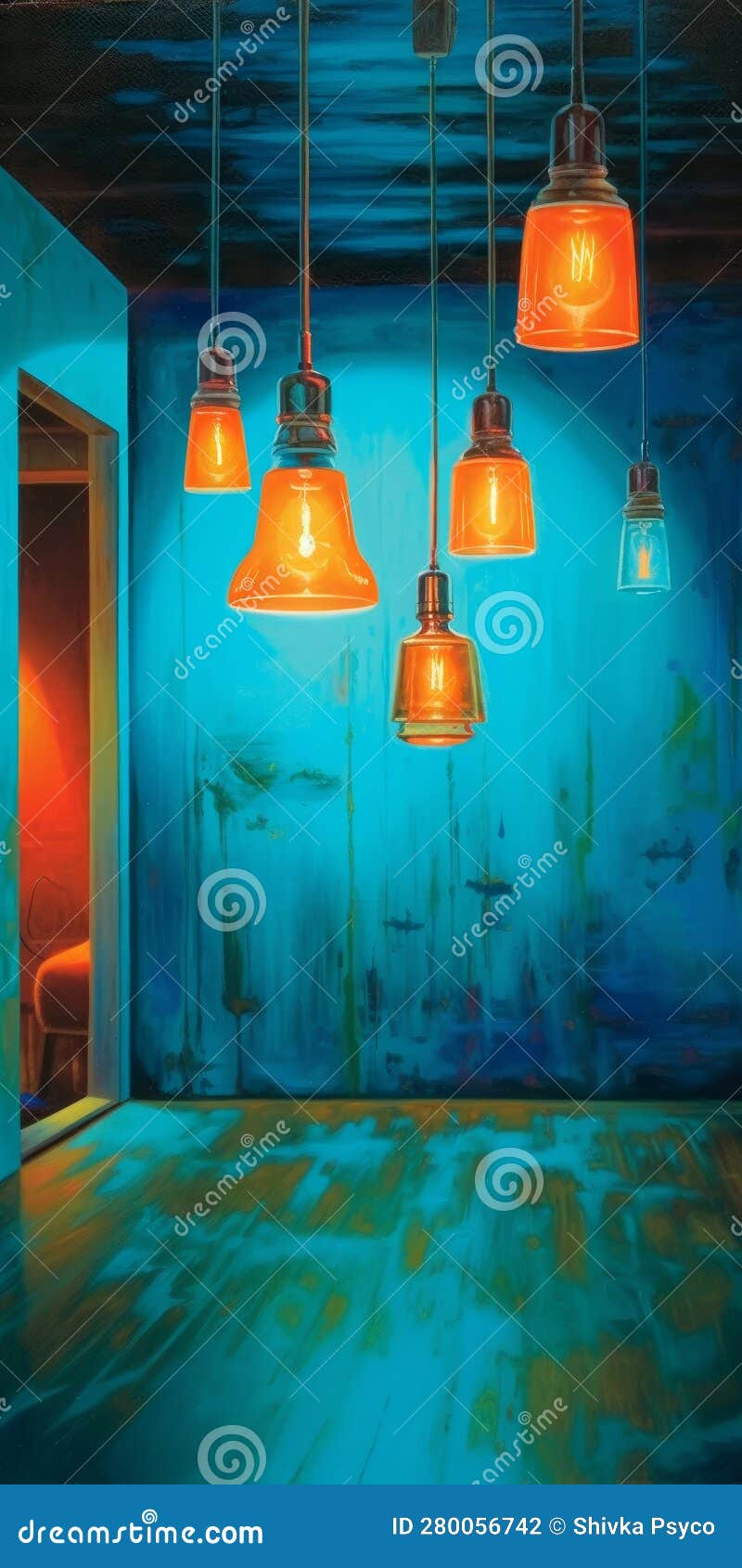 Light Bulbs Hanging on Floor Roof Dramatic Light Composition Picture ...