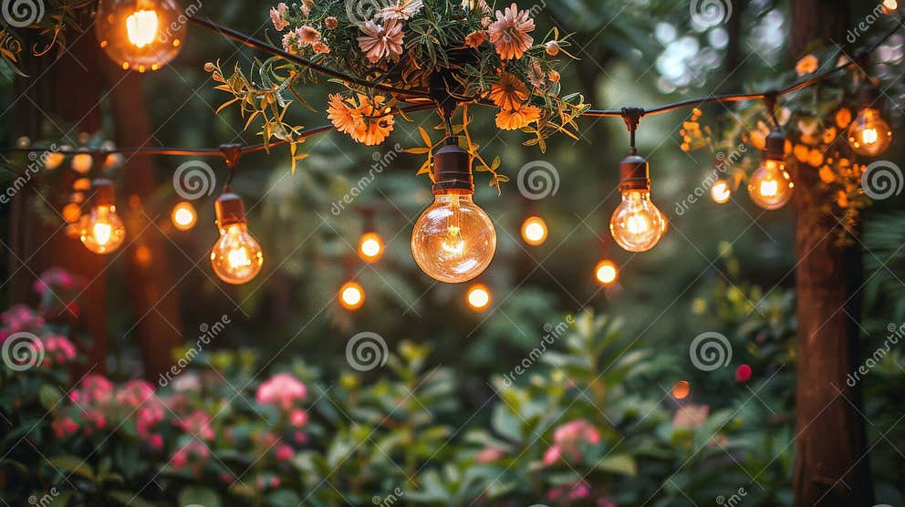 Light Bulbs Hanging from a Tree Stock Image - Image of innovative ...