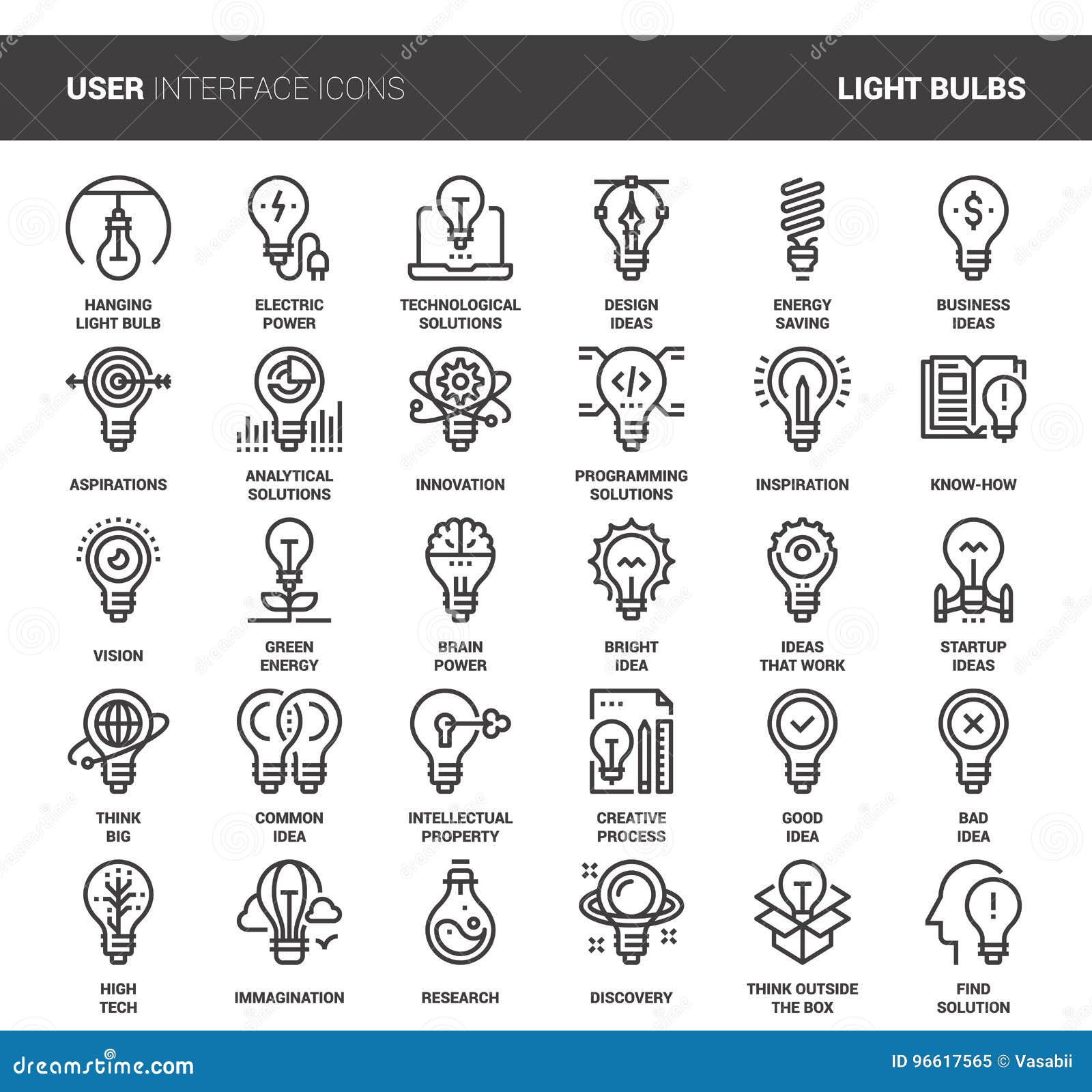 Light bulbs icons stock vector. Illustration of drawing - 96617565