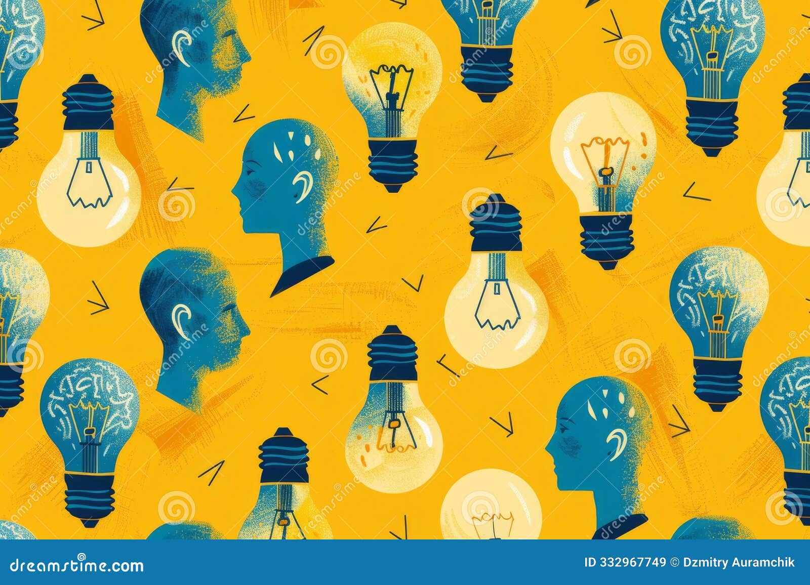 Light Bulbs Inside Human Heads. the Concept of Collective Thinking ...