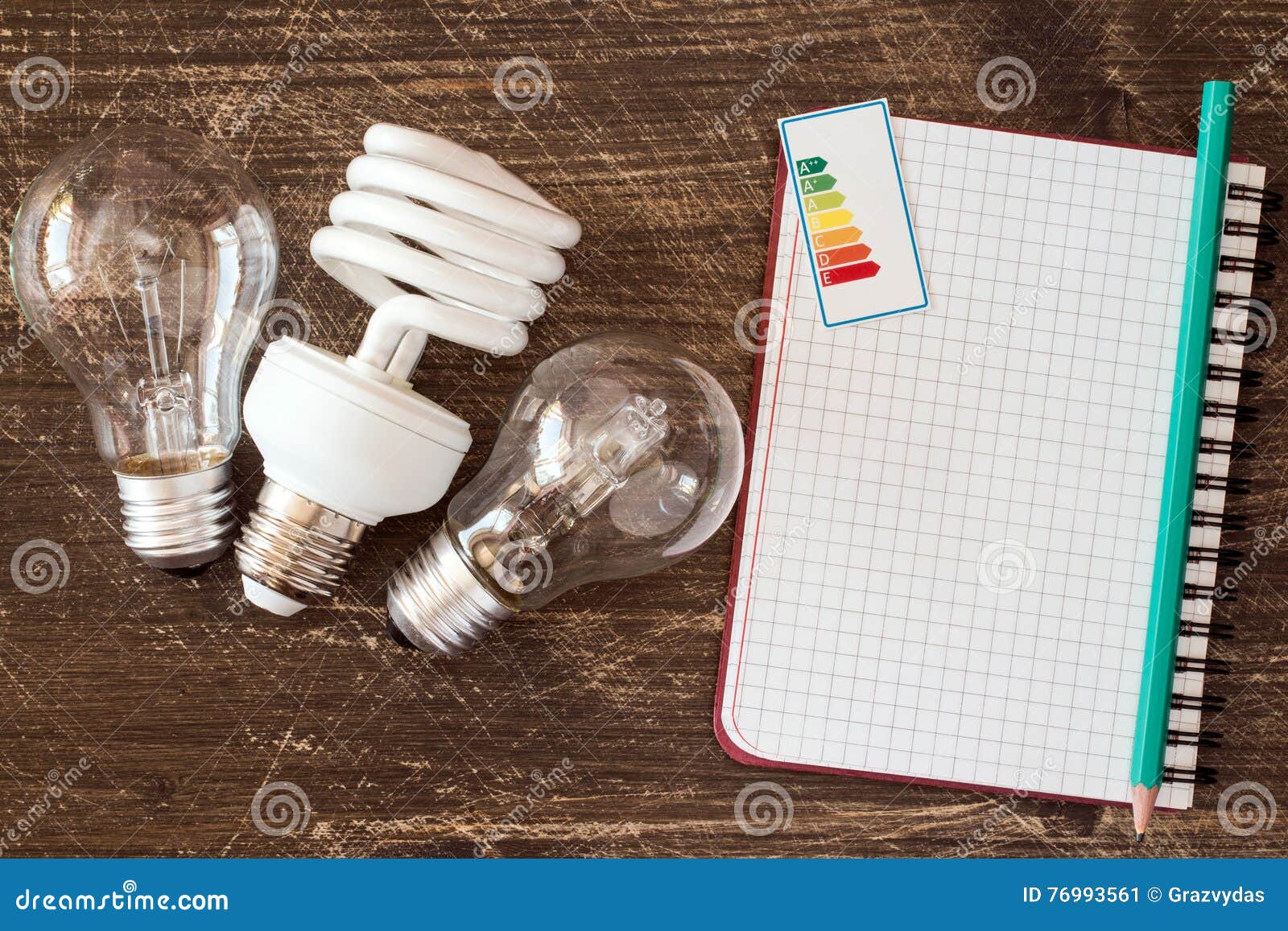 Light Bulbs and Notebook with Energy Efficiency Label Stock Image ...